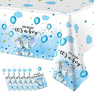 6 Pack Elephant Baby Shower Tablecloth Decorations, Elephant Baby Shower Decorations, Plastic Tablecloth Table Cover Backdrop for Baby Boy Girl Gender Baby Shower Party Supplies, 54 x 108 Inch, Blue