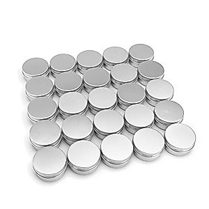 Ymkf Sqqr 60 Pack aluminum round lip balm tin container bottle with screw thread lid - great for store spices, candies, tea or gift giving, （1oz）