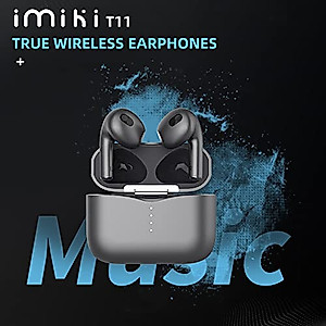 IMIKI T11 Bluetooth 5.3 Earbuds Wireless Headphones with Wireless Charging Case, Built in Mic Headset for Sports, Grey