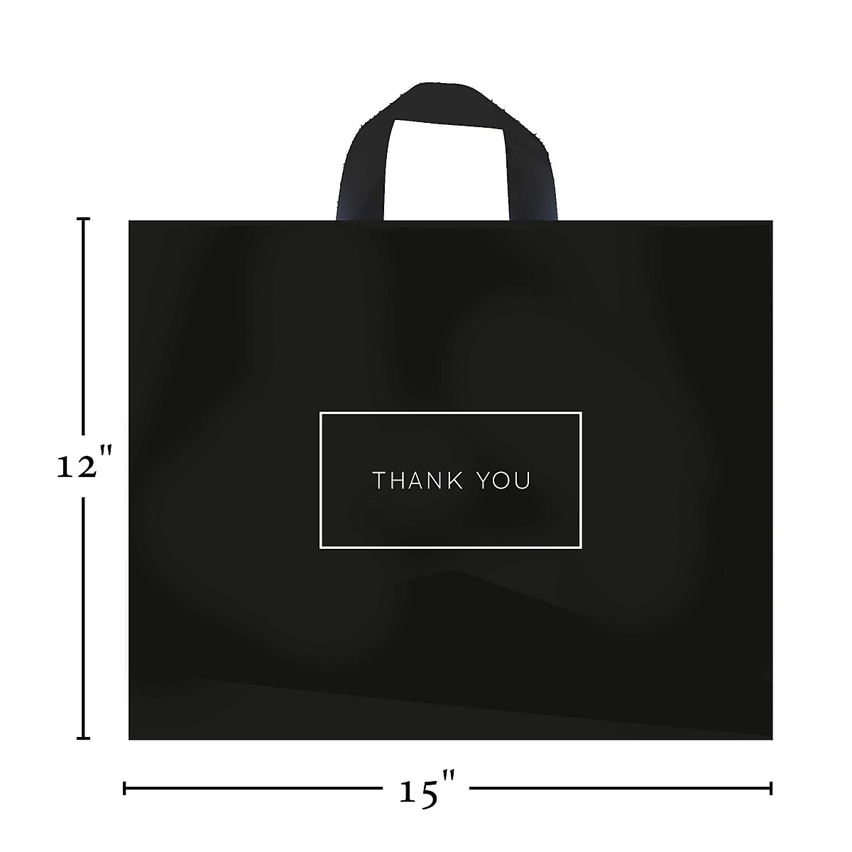 Purple Q Crafts Thank You Bags for Business Black Plastic Bags 50 Pack with Soft Loop Handle Thank You Shopping Bags for Boutique (15"x12")…