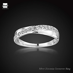 Amberta Women's 925 Sterling Silver Ring Crossover Band with Zirconia Stones: Inside Circumference 51.2 mm - Size 5.75