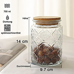 R FLORY 24 OZ Canning Decorative Cookie Candy Jar with Bamboo Lid Storage Organizer Crystal Holder Vanity Canister Jar Glass Set of 2 for Candy Jewelry Cotton Candle Vase Decor