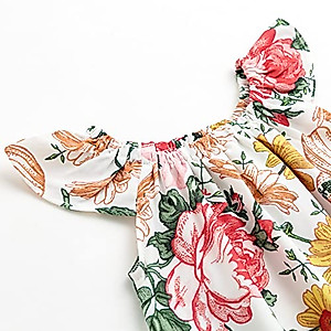 Simplee kids Baby Girls Summer Romper Cotton Onesie Infant Newborn Floral Ruffled Sleeveless Bodysuit for 12 Months Red