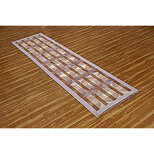 Casavani Hand Block Printed Rug Geometric Violet Tassel Rug Boho Area Rug Easy Care Washable Rugs for Doormat Entryway Living Room Bedroom Hallway Balcony 3x20 Feet Runner