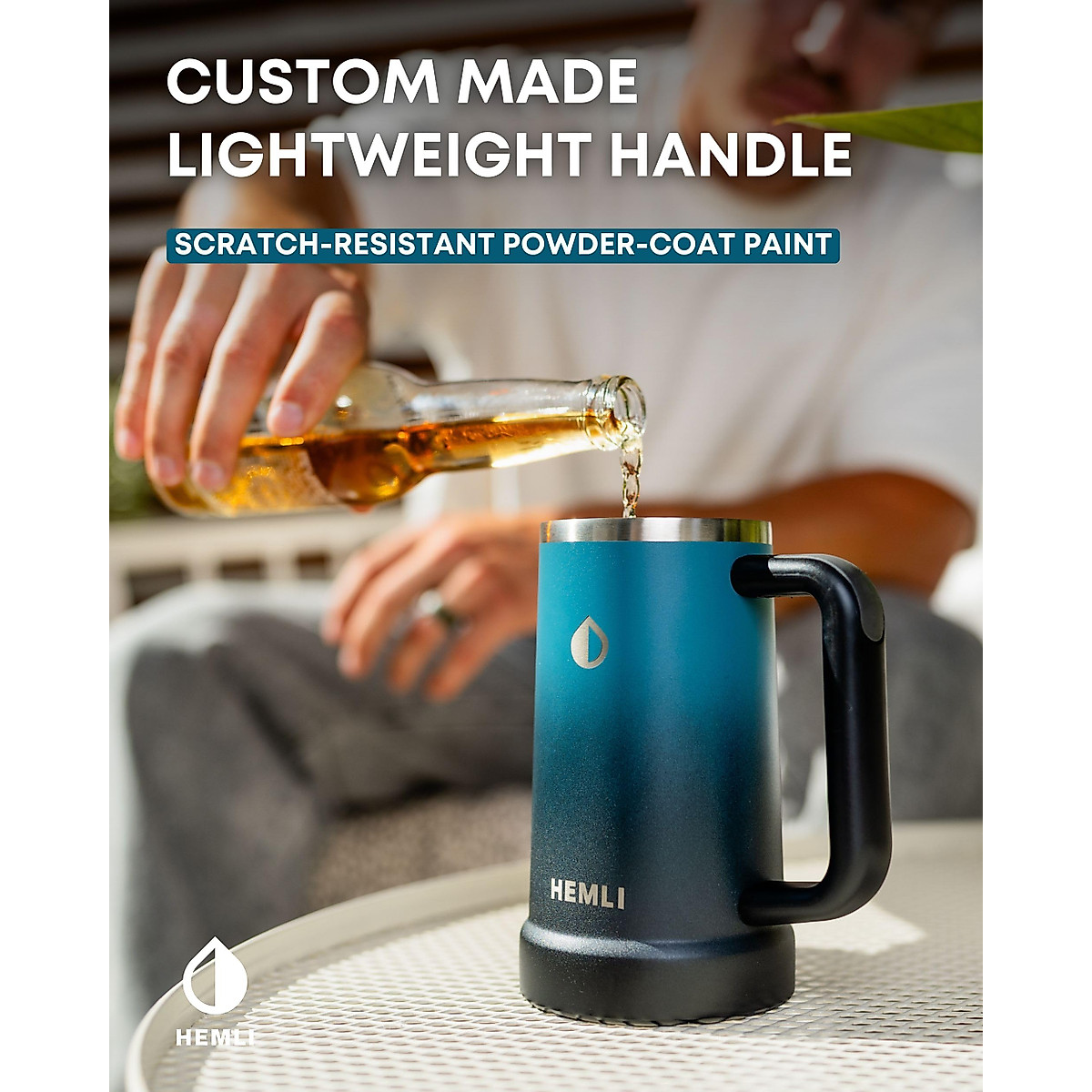 Hemli Insulated Beer Mug Tumbler, Beer Stein Stainless Steel, Vacuum Insulated - 24 oz