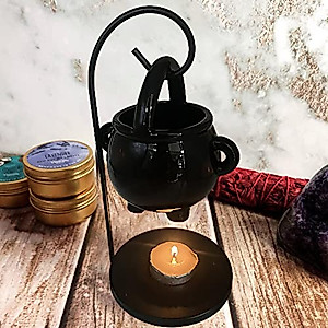 Hanging Cauldron Pagan Oil Burner with Handle, Halloween Wax Melter Cauldron, Halloween Ornament Wax Burner, Spirit Meditation Decorations, Essential Oil Incense Aroma Diffuser Home Decor