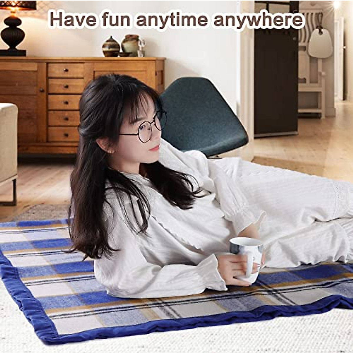 YOUR MOON Pure Wool Blanket Throw Queen Size 100% Australian Natural Wool Bed Blanket, Washable Wool Blanket Throw, Hypoallergenic- Non-Itchy Or Scratchy Fabric (Blue, 90 * 90)