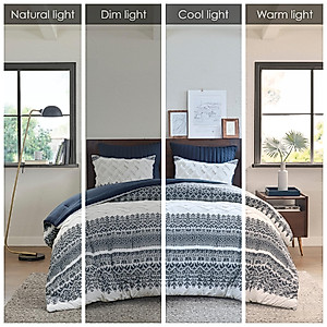 INK+IVY King Duvet Cover Set, Chic Chevron Chenille Tufting Accent, Boho Duvet King Set, All Season, Lightweight Cotton Duvet King Set Bedding Cover, 2 Shams, Mila, King/Cal King Navy 3 Piece