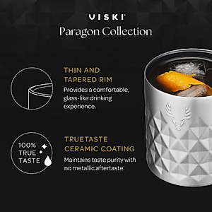 Viski Paragon Cocktail Tumbler Insulated Cocktail Cups, Insulated Rocks Tumbler Stainless Steel Whiskey Glasses with Ceramic Coating Rose Pink 12oz Set of 1