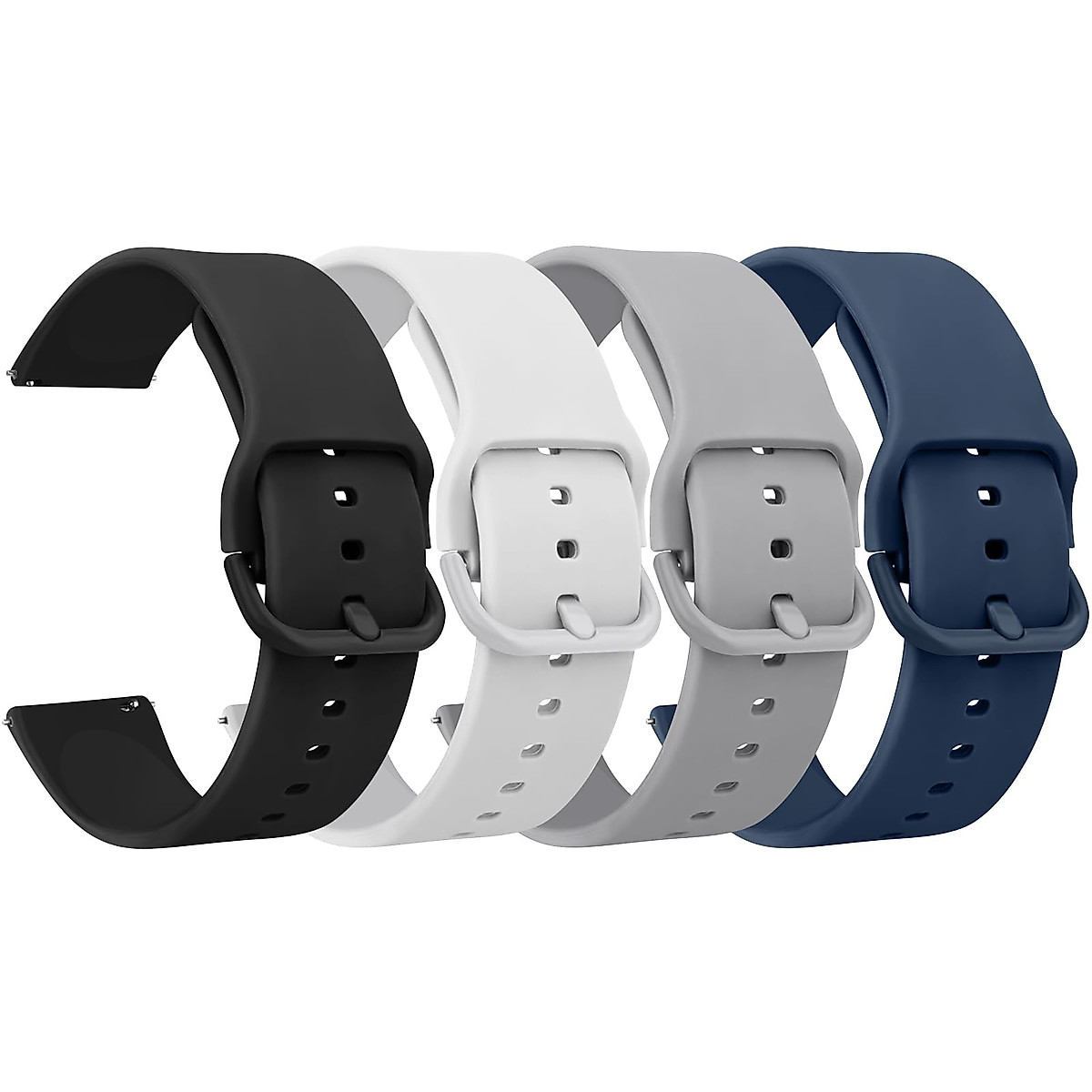 Meliya 4 Pack Watch Bands, 20mm 22mm Quick Release Soft Silicone Replacement Watch Strap for Women Men (22mm, Black+White+Grey+Navy Blue)