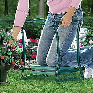 HAOJU Folding Sturdy Garden Seat with Bonus Tool Pouch and Widen Soft EVA Foam Pad, Outdoor Lawn Bench Chair/Stool for Protects Knees or Rest
