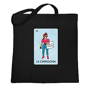 Pop Threads La Chingona Parody Feminist Latina Canvas Tote Bag Black 15x15 inches