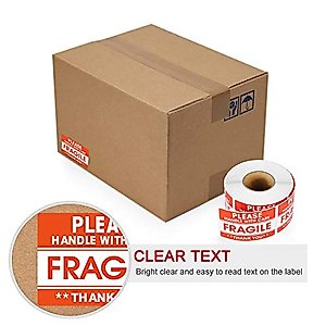 Methdic 2"x 3" Fragile Stickers 500 Labels Per Roll Strong Adhesive (Handle with Care ,Do Not Drop ,Thank You) Labels for Shipping and Moving