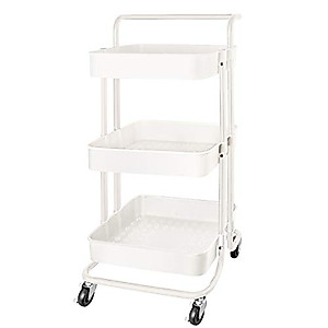 QiMH 3 Tier Rolling Storage Cart Heavy Duty Mobile Rolling Utility Cart with Handle Wheels Multifunction Large Storage Shelves Organizer