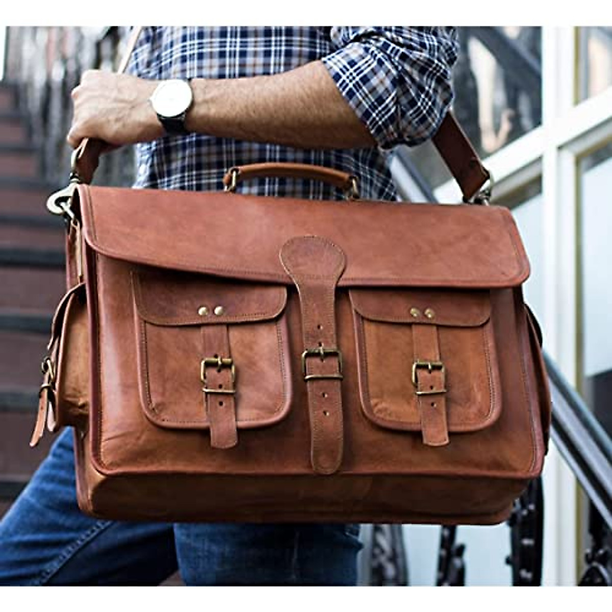 Laptop Bags for men, 18 Inch Leather messenger bags for men, satchel, leather shoulder bag for men, leather college bag, Brown