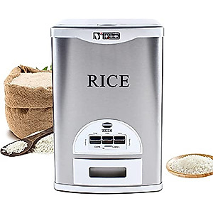 DNYSYSJ Stainless Steel Rice Dispenser, Automatic Rice Container Storage Box Countertop Rice Organization Food Dispenser for Home Kitchen (15KG Capacity, Silver)