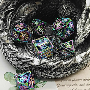 Metal Hollow DND Dice Set D&D Dungeons and Dragons Polyhedral 7-Piece RPG MTG Dice Gift D20 D6 Role Playing Pathfinderboard Game Accessories Digital Teaching Metal Box-Gold