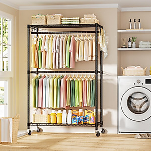 FUTASSI P8 Rolling Clothes Rack，Heavy Duty Clothing Racks for Hanging Clothes，Freestanding Garment Rack with Lockable Wheels，Portable Clothing Rack 45" W x 14" D x 80" H，Max Load 420LBS，Black