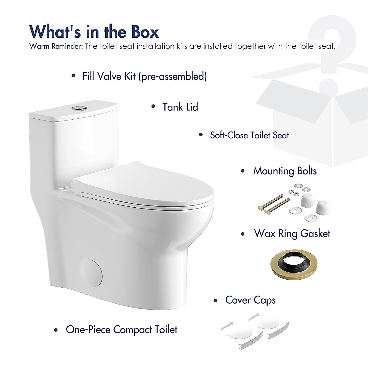 Eridanus Small Compact One Piece Toilet For Bathroom, Powerful Dual Flush Modern Toilet, 1.1/1.6 GPF, 12" Rough-In, Elongated Toilet with Soft Closing Seat, 26.68"D x 14.37"W x 26"H, White