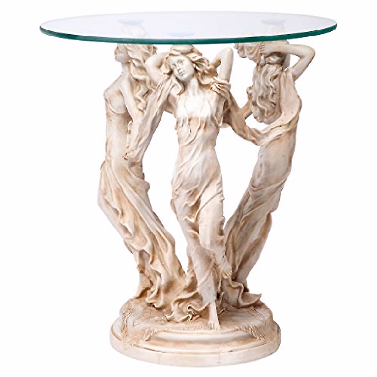 Design Toscano The Greek Muses Glass Topped Side Table, 20 Inch, Antique Stone