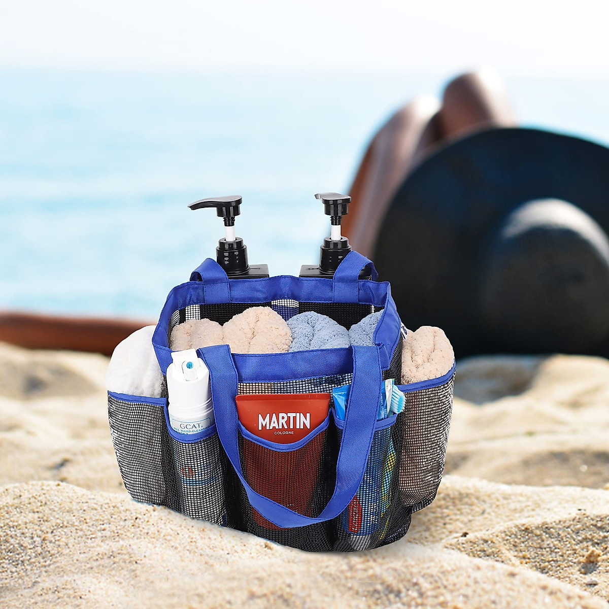 Nvatorfox 2 Pack Haundry Mesh Shower Caddy Tote Bag Hanging Portable Toiletry Bag College Dorm Essentials Quick Dry Bath Organizer for College Dorms, Gym, Camp for Bathroom Accessories(Pink+Blue)