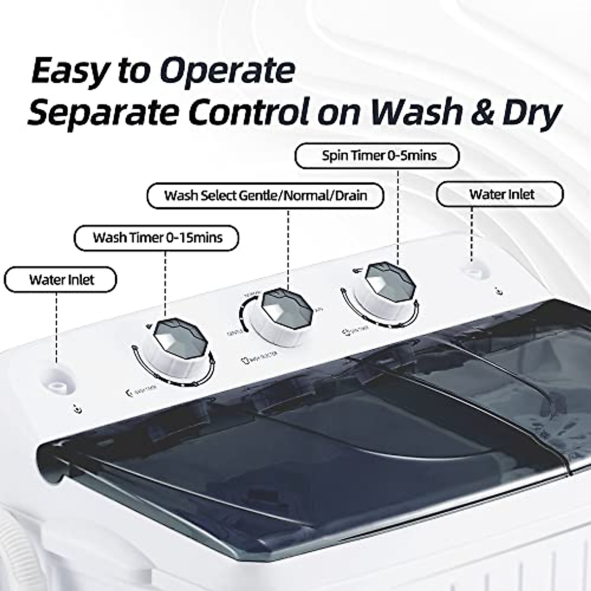Portable Washing machine 20Lbs Capacity Mini Washer and Dryer Combo Compact Twin Tub Washing Machine Laundry Washer(12Lbs) & Spinner(8Lbs) with Built-in Gravity Drain,Low Noise for Apartment,Dorms,RV Camping, BLACK