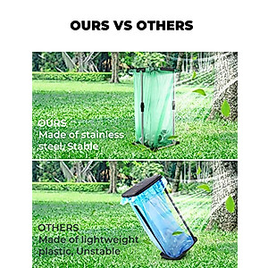 yamagahome Metal Trash Bag Holder, 16-28 Inch Height Adjustable Garbage Bag Holder with Lid, Clamp Ring and Corner Protection, Collapsible Outdoor Waste Bins, Trash Bag Stand for RV and Camping, Black