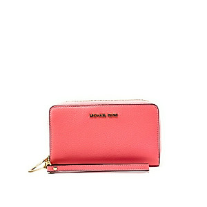 LEATHER Michael Kors Jet Set Travel Large Flat Multifunction Phone Case Wristlet Pebble Leather