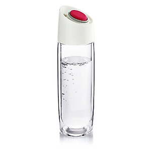 Asobu Simply Clear Insulated Glass Water Bottle/Travel Mug, 14-Ounce, Red