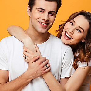 Mabohity Heartbeat Rings for Couples I Love You Matching Promise Rings Wedding Bands for Him Her with Box Titanium Stainless Steel Comfort Fit