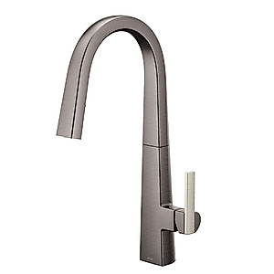 Moen S75005BLS Nio One-Handle Pull-down Kitchen Faucet with Power Clean, Includes Secondary Finish Handle Option, Black Stainless