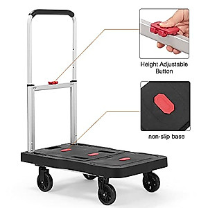 nisboigr Push Dolly Cart Foldable Platform Hand Truck 330lb Weight Capacity with 360 Degree Swivel Wheels for Garage Garden Home & Office Use, Black