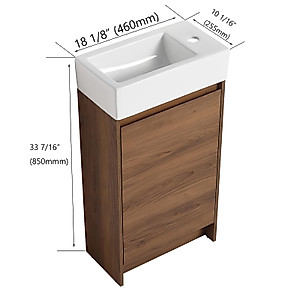 VKKILPEE 18 Inch Freestanding Bathroom Vanity Set Bathroom Vanity with Single Sink for Small Space, Bath Vanity Storage Cabinet w/Adjustable Shelf, Modern Bathroom Vanity and Sink Combo, Brown Ebony