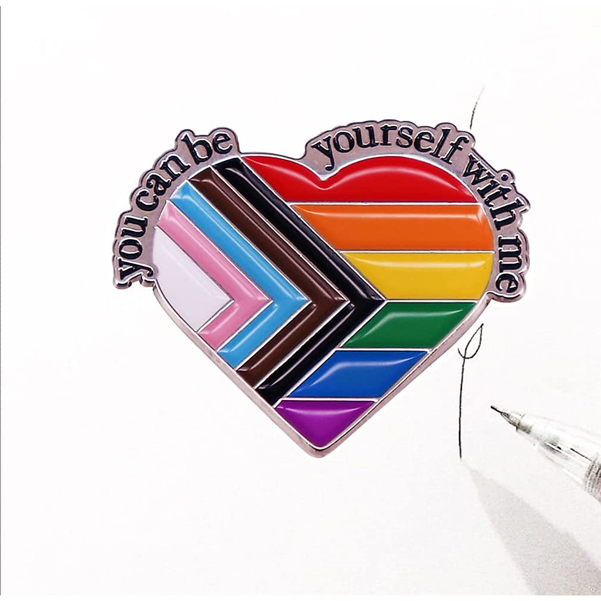 LATINDAY 1 Pack Irregular Heart Enamel Pin Decorative YOU CAN BE YOURSELF WITH ME Brooch Creative Fashion Badge Gay Transgender Art Accessory for Jackets Cotton Shirts Skirts Canvas Bags Denim