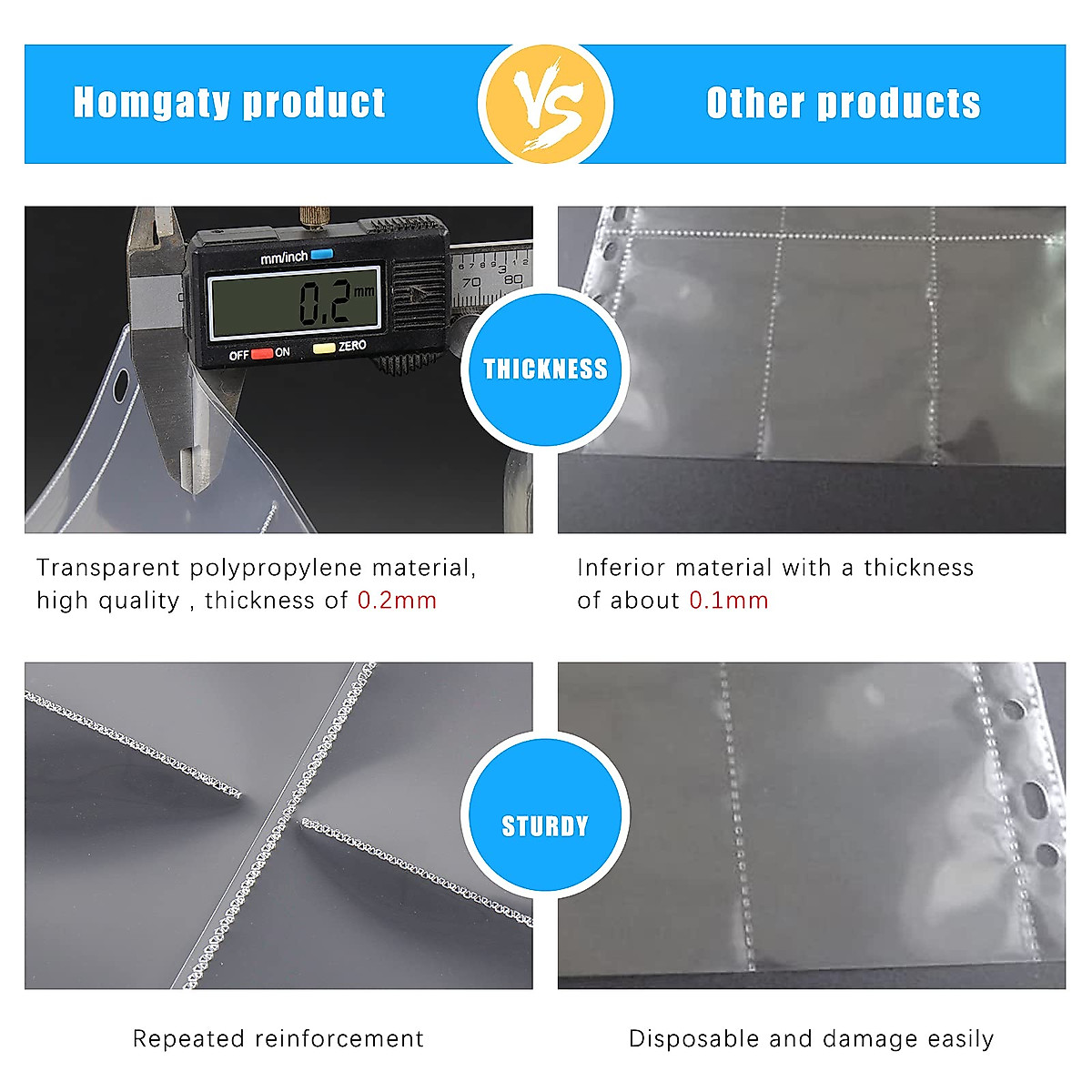 Homgaty 450 Pockets Baseball Card Sleeves, Trading Card Storage Album Pages Fit 3 Ring Binder, 9 Pocket Card Collector Holders Compatible with Skylanders, Pokemon,Top Trumps,Football Sport Cards