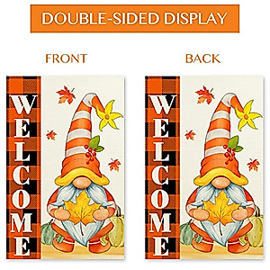 OlaTopia Set of 4 Gnome Seasonal Garden Flags 12x18 Double Sided, Buffalo Plaid Welcome Spring Summer Winter Fall Garden Flag, Vertical Burlap Farmhouse Yard Flags for Home Outdoor Decor