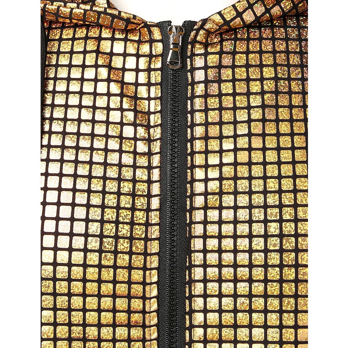 ZEROYAA Mens Hipster Metallic Sequins Zip Up Sleeveless Hooded Vest T Shirt with Kangaroo Pocket ZLSV17 Gold X-Large