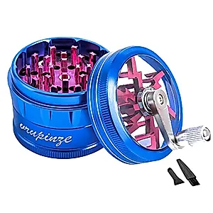VRUPINZE Grinder with Handle - 2.5 inch Hand Cranked large grinder, Blue
