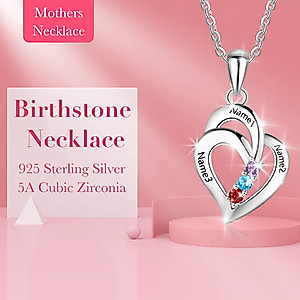 Name Necklace for Women Personalized Mothers Day Gifts for Mom Birthstone Necklace for Mother Daughter Custom Gifts for Women Wife Girlfriend (Engrave Name, 3 stone-1)