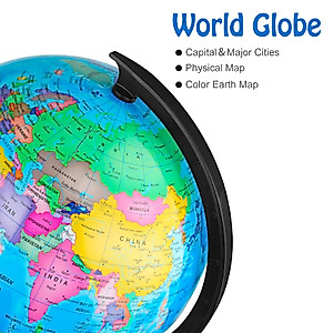 Wizdar 10'' World Globe for Kids Learning, DIY Assemble Educational Rotating World Map Globes Large Size Decorative Earth Children Globe for Classroom Geography Teaching, Desk and Office Decoration