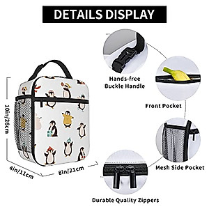 Lizinna Rportable Lunch Bag For Women/Men Insulated,Funny Polar Penguin Having Fun,Insulatedreusable Lunch Box For Office Work School Picnic Beach,Leakproof Cooler Tote Bag