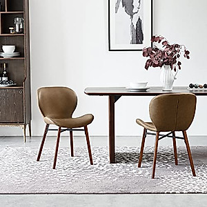 KithKasa Mid Century Modern Dining Chair Set of 4 Faux Leather Side Chair with Walnut Color Wood Legs for Kitchen Dining Room, Brown