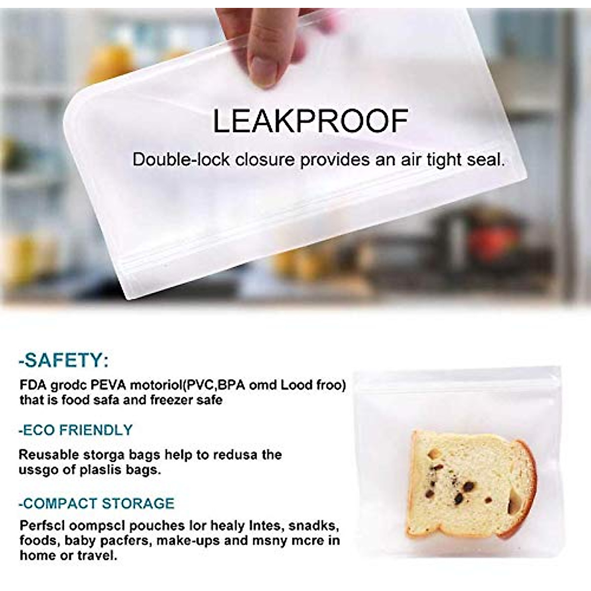 OHANASPACE BPA-FREE Reusable Durable Storage Bags - 10 Packs Leakproof Flat Freezer (2 Gallon Bags, 3 Large Sandwich & 2 Snack Bags), Resealable Thick Food-Grade , White, 17.5 x 12.5 x 0.78 inches