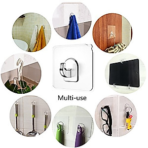 Ninth Five Wall Hooks(13.2lb), Self Adhesive Hooks, Clear Plastic Reusable Heavy Duty Hook for Kitchen Bathroom Office, No Trace No Scratch(12 Pack)