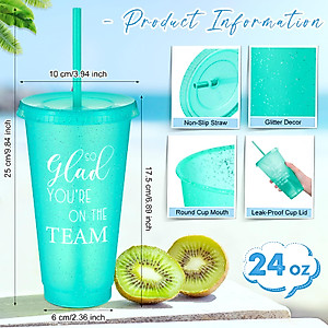 Gerrii 24 Pcs Appreciation Tumbler Bulk for Employee Coworker Thank You 24oz Glitter Plastic Cups with Lids and Straws Reusable Iced Coffee Travel Mug Inspirational Gifts for Birthday (Multi Colors)