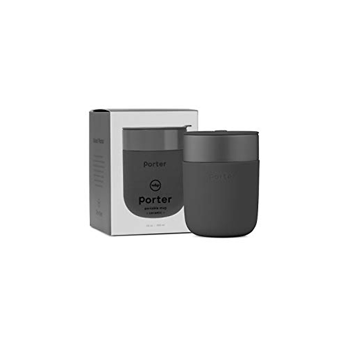 W&P Porter Ceramic Mug w/ Protective Silicone Sleeve, Charcoal 16 Ounces | On-the-Go | No Seal Tight | Reusable Cup for Coffee or Tea | Portable | Dishwasher Safe| WP-PMCL-CH