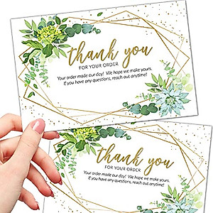 T Marie 50 Large 4x6 Green Thank You Postcards Small Business Supplies for Boutique Shops - Faux Gold and Greenery Thank You For Your Order Cards and Thanks For Supporting My Small Business Cards - Bulk Thank You For Shopping Cards