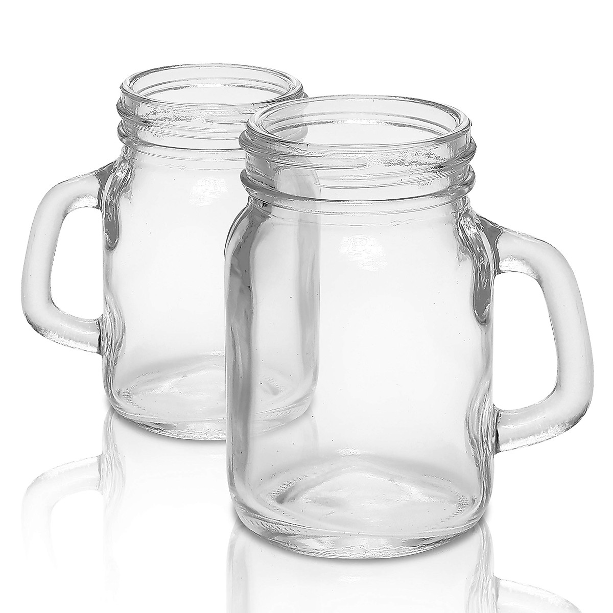 Custom Mason Jar with Handle Set 4.5 oz. Set of 50, Personalized Bulk Pack - Sampler Glasses, Glass Jars for Overnight Oats, Candies, Fruits, Pickles, Spices, Beverages - Clear