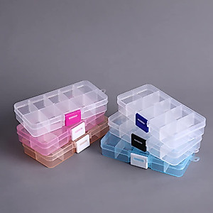 10Grids Plastic Tray Clear Plastic Beads Storage Boxes with Movable Dividers, Jewelry Organizer for Craft Beads Fishing Hooks(Orange white buckle)