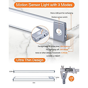 PRIORARE Motion Sensor Led Under Cabinet Lighting Wireless Cabinet Light Rechargeable, Closet Light 30Led Battery Operated for Kitchen, Closet (Warm White, 2Pack)